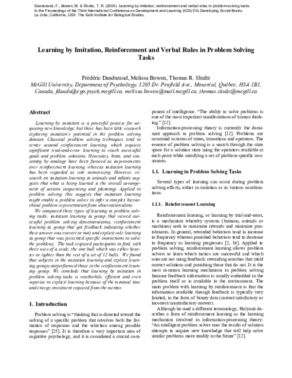 (PDF) Learning by Imitation, Reinforcement and Verbal Rules in Problem ...