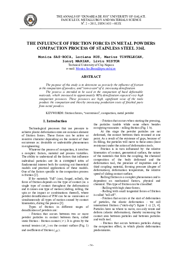 (PDF) The Influence of Friction Forces in Metal Powders Compaction ...