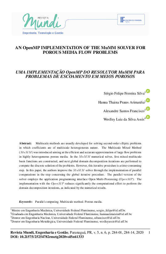 (PDF) An OpenMP implementation of the MuMM solver for porous media flow problems