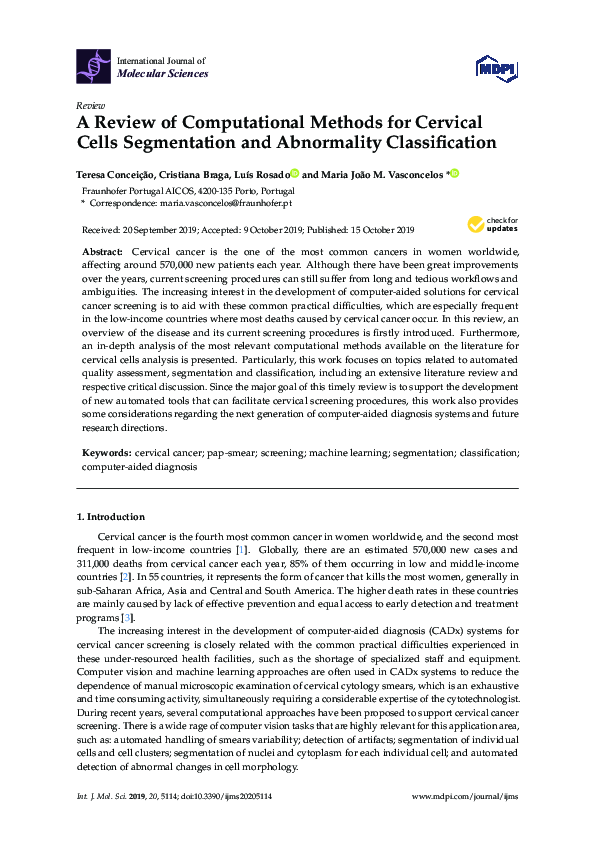 (PDF) A Review of Computational Methods for Cervical Cells Segmentation and Abnormality ...