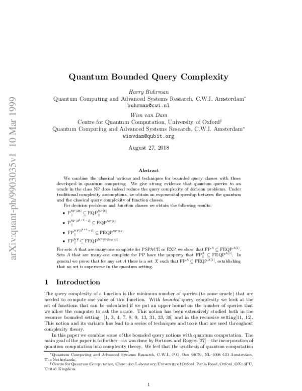 (PDF) Quantum bounded query complexity