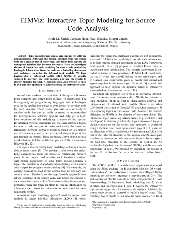 (PDF) ITMViz: Interactive Topic Modeling for Source Code Analysis