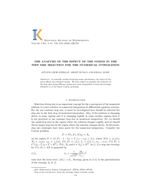 (PDF) The Analysis of the Effect of the Norms in the Step Size Selection for the Numerical ...