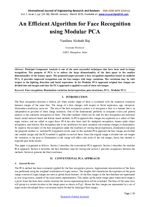 Pdf An Efficient Algorithm For Face Recognition Using Modular Pca