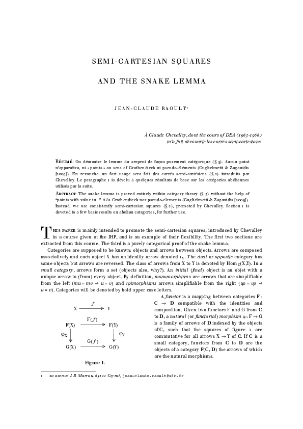 (PDF) Semi-Cartesian squares and the Snake Lemma