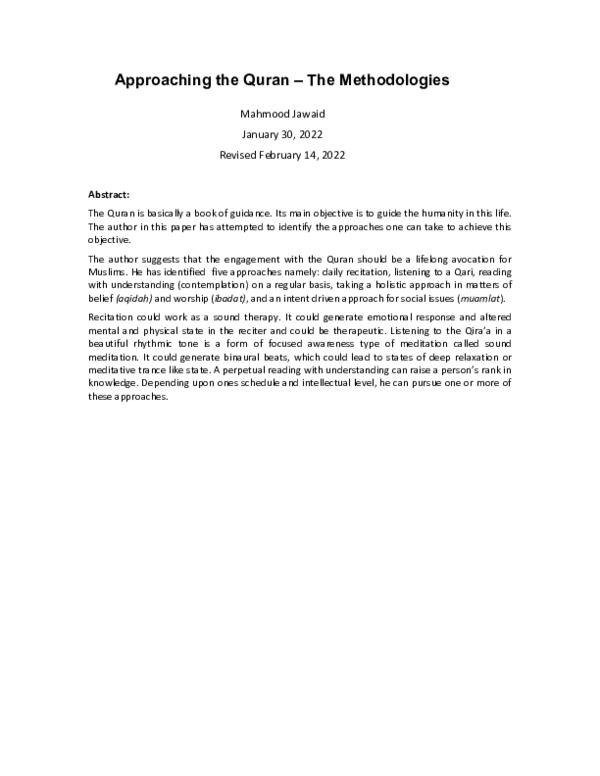 (PDF) Approaching the Quran -The Methodologies