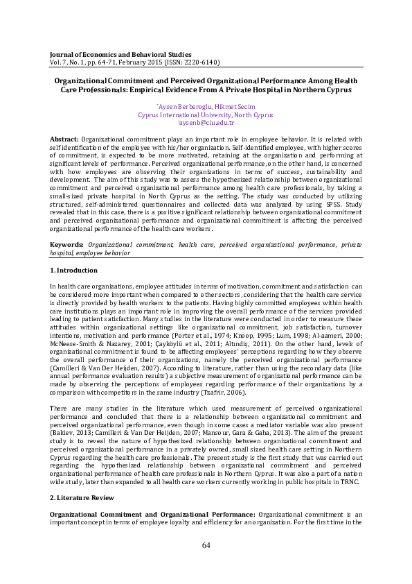 (PDF) Organizational Commitment and Perceived Organizational ...