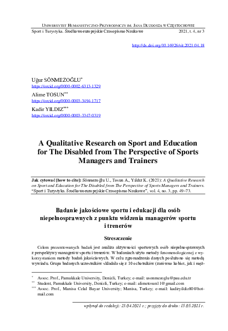(PDF) A Qualitative Research on Sport and Education for The Disabled ...