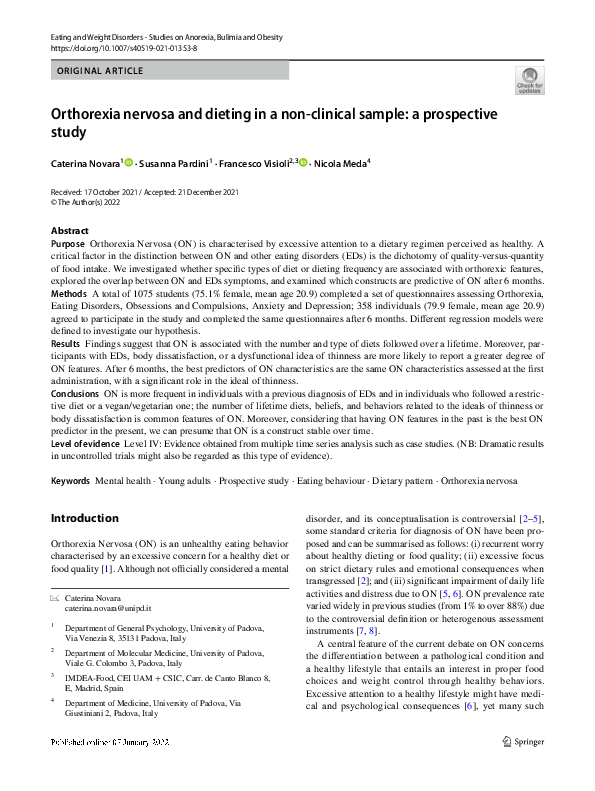 (PDF) Orthorexia nervosa and dieting in a non-clinical sample: a prospective study