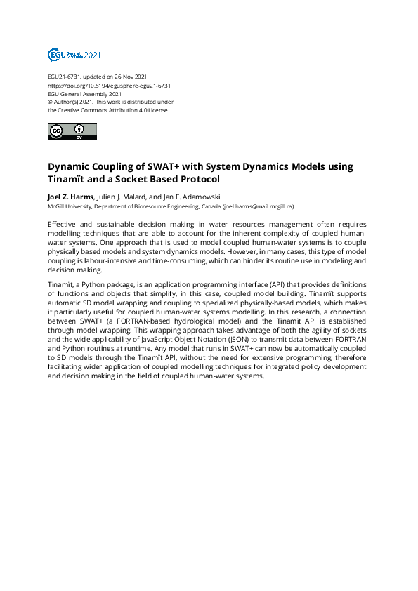 Pdf Dynamic Coupling Of Swat With System Dynamics Models Using Tinamït And A Socket Based
