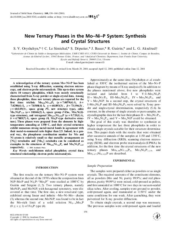 (PDF) New Ternary Phases in the Mo–Ni–P System: Synthesis and Crystal ...