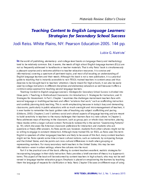 (PDF) Teaching Content to English Language Learners: Strategies for ...