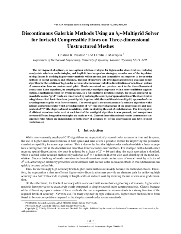 (PDF) Discontinuous Galerkin Methods Using an hp-Multigrid Solver for Inviscid Compressible ...