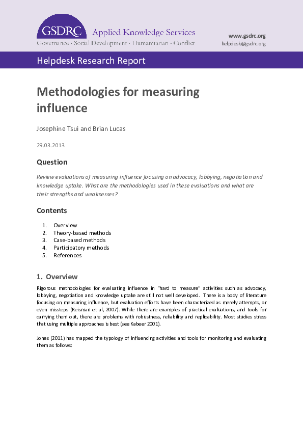 (PDF) Methodologies for measuring influence