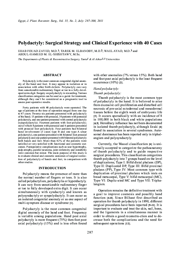 (PDF) Polydactyly : Surgical Strategy and Clinical Experience with 40 Cases