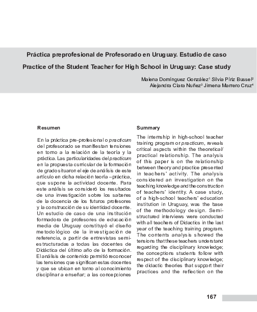 (PDF) Práctica preprofesional de Profesorado en Uruguay. Estudio de ...