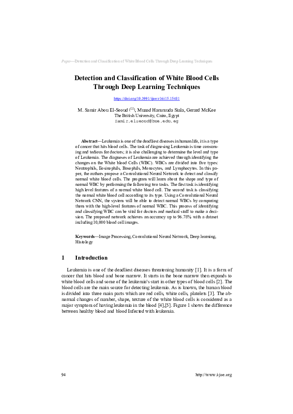 (PDF) Detection and Classification of White Blood Cells through Deep ...