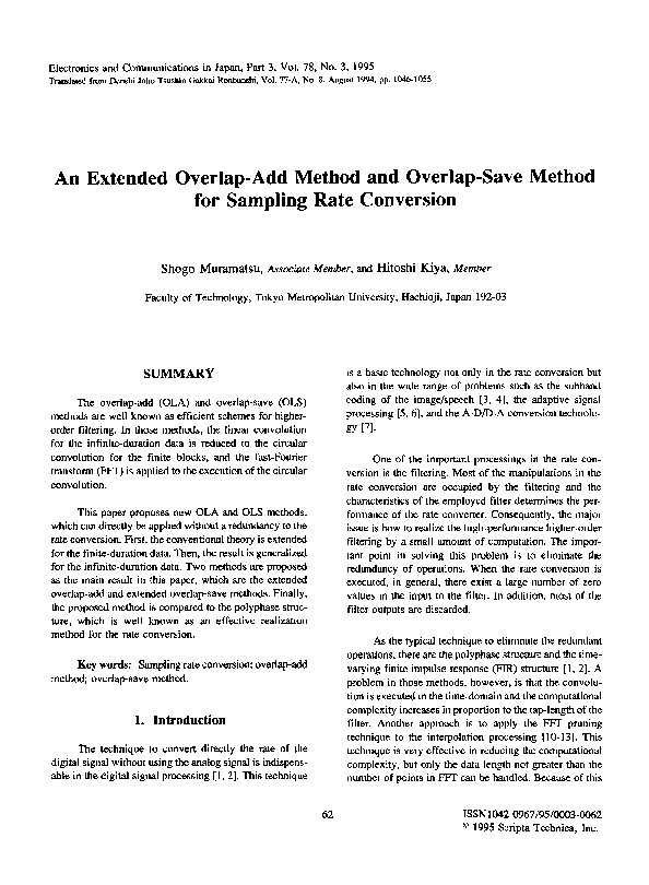 Pdf An Extended Overlap Add Method And Overlap Save Method For Sampling Rate Conversion 5221