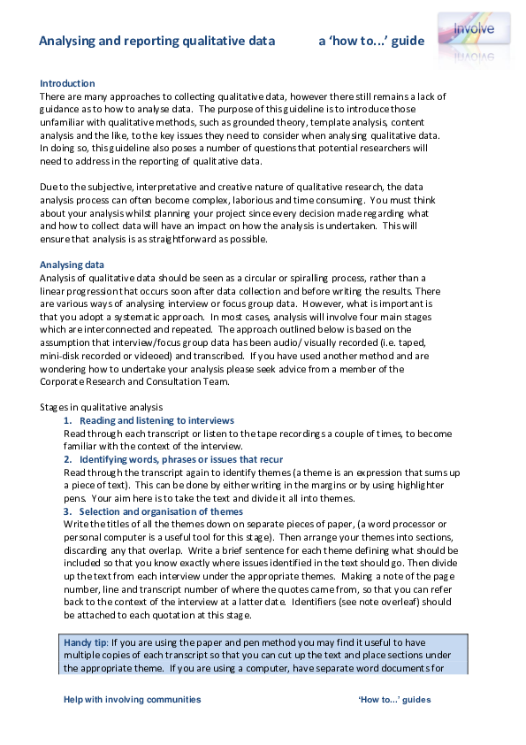 (PDF) Analysing and Reporting Qualitative Data