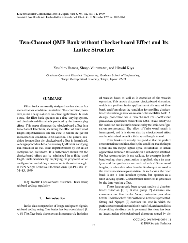 (PDF) Two-channel QMF bank without checkerboard effect and its lattice structure