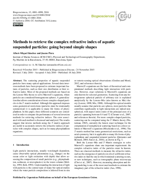 (PDF) Advanced Methods for Refractive Index Retrieval