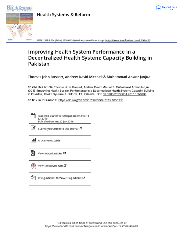 (PDF) Improving Health System Performance in a Decentralized Health ...