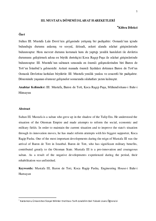 (PDF) III. Mustafa Dönemi Islahatları