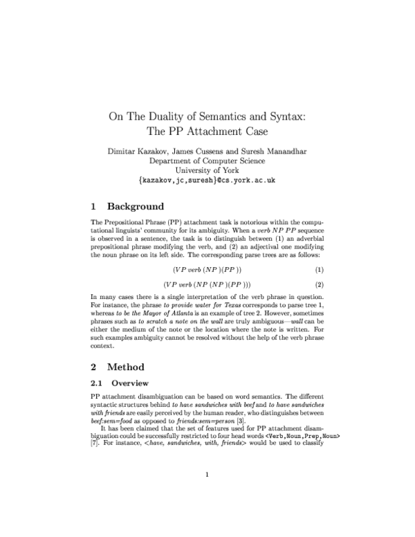 (PDF) On The Duality of Semantics and Syntax: The PP Attachment Case