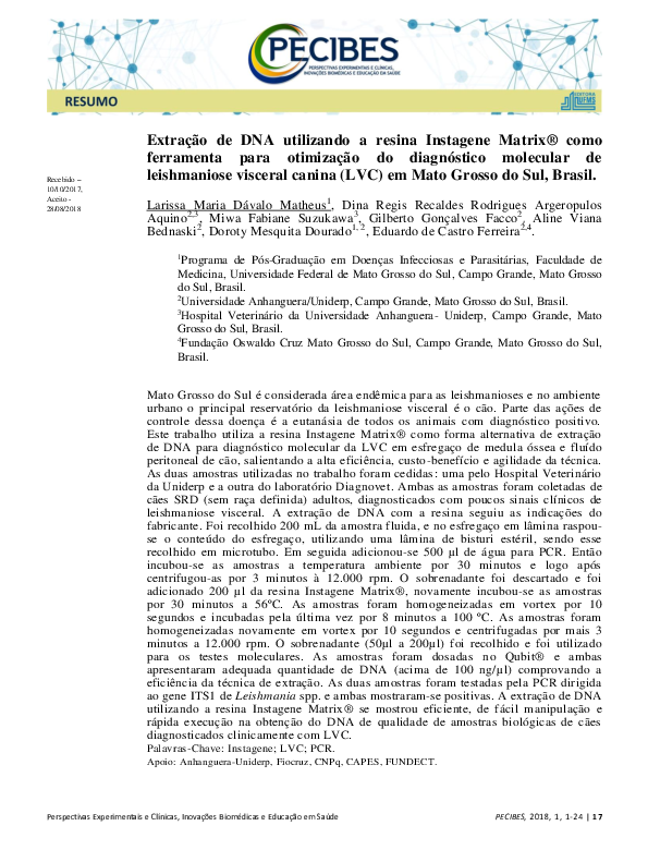(PDF) Extração de DNA utilizando a resina Instagene Matrix® como ...