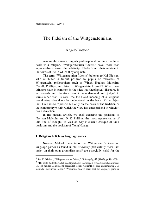 (PDF) The Fideism of the Wittgensteinians