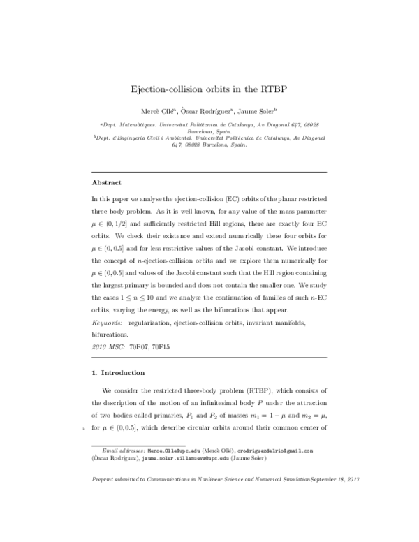 (PDF) Ejection-collision orbits in the RTBP