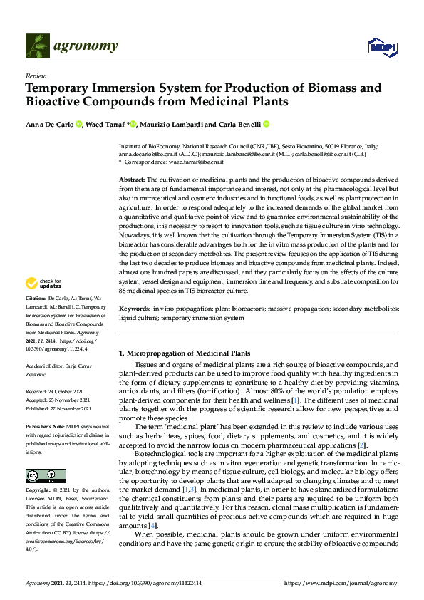 (PDF) Temporary Immersion System for Production of Biomass and ...