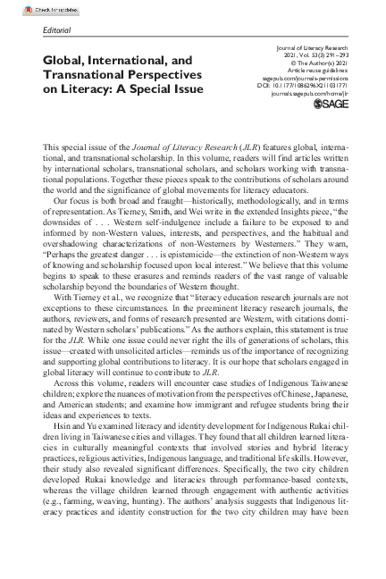 (PDF) Global, International, and Transnational Perspectives on Literacy ...