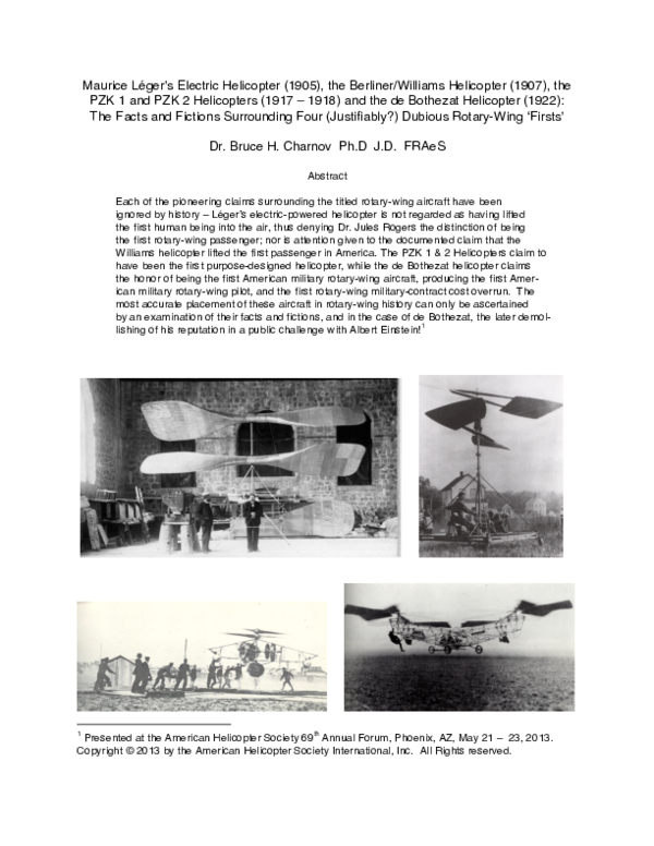 (PDF) Maurice Léger's Electric Helicopter (1905), the Berliner/Williams ...