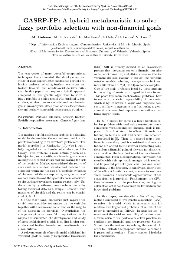 (PDF) Hybrid Genetic Algorithm for Fuzzy Portfolio Selection