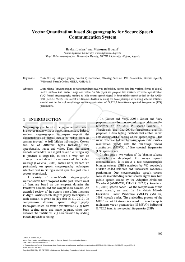 (PDF) Vector Quantization based Steganography for Secure Speech Communication System