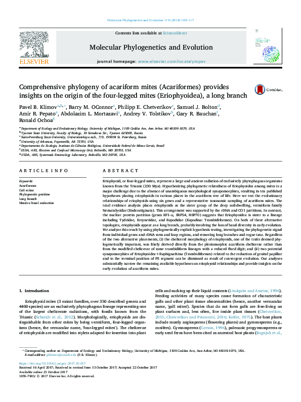 (PDF) Comprehensive phylogeny of acariform mites (Acariformes) provides ...