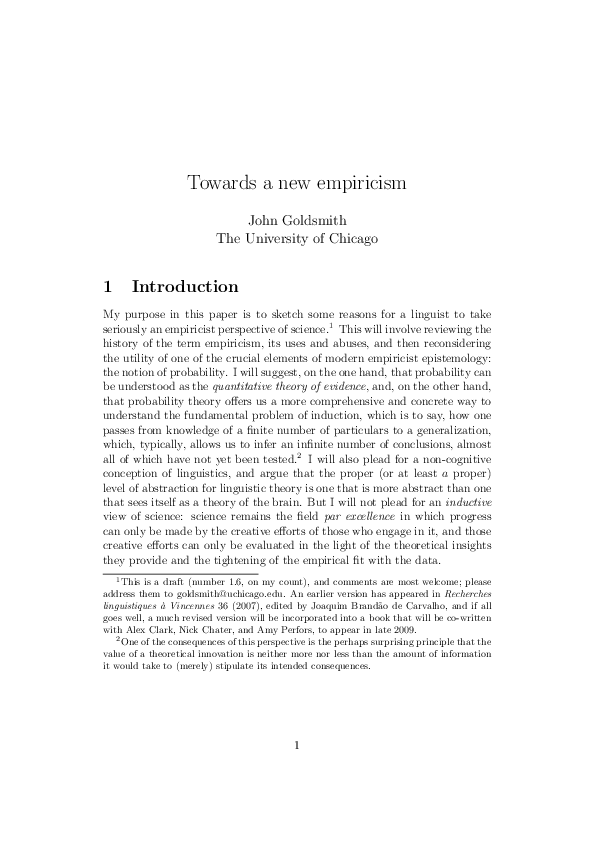 (PDF) Towards a new empiricism