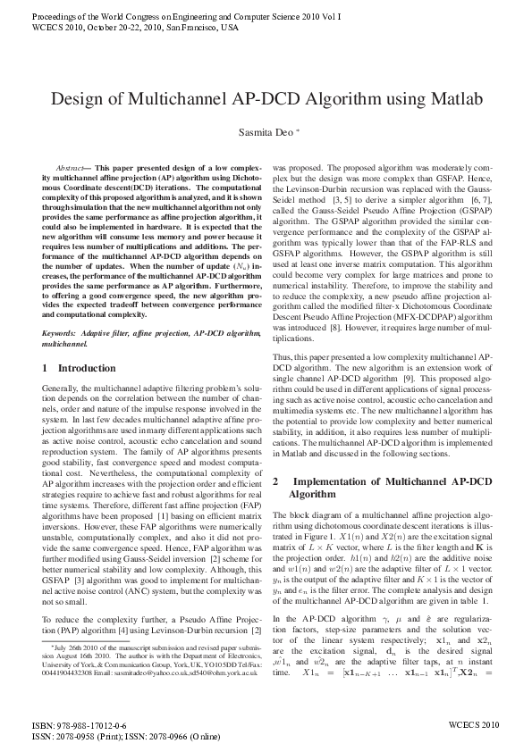 (PDF) Design of Multichannel AP-DCD Algorithm using Matlab