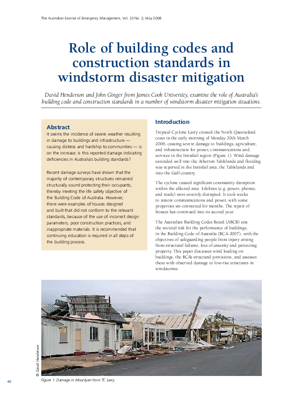 (PDF) Role of Building Codes and Construction Standards in Windstorm ...