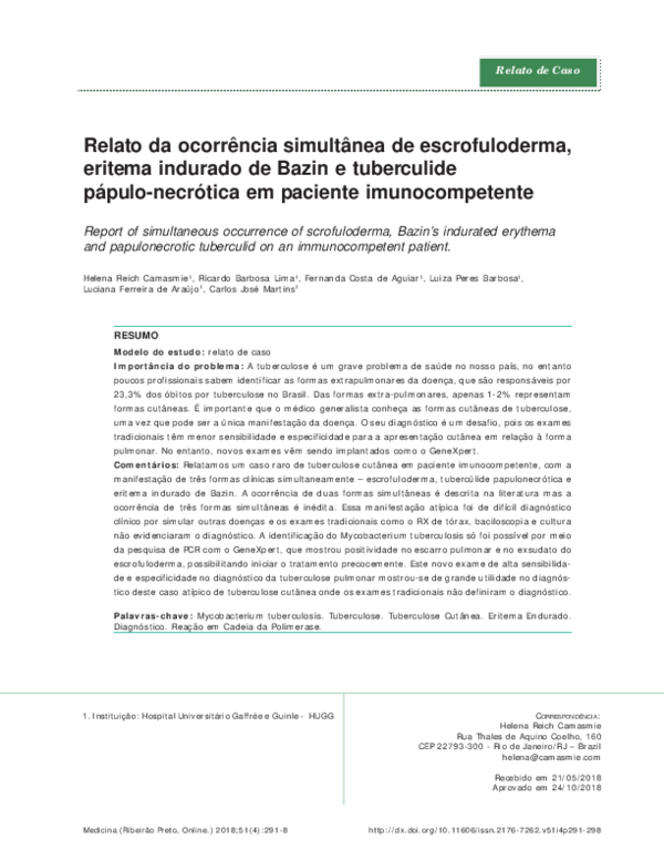 (PDF) Relato da ocorrência simultânea de escrofuloderma, eritema ...