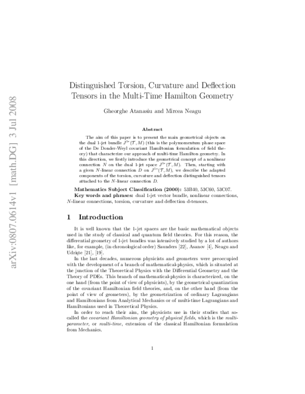 (PDF) Distinguished torsion, curvature and de∞ection tensors in the ...