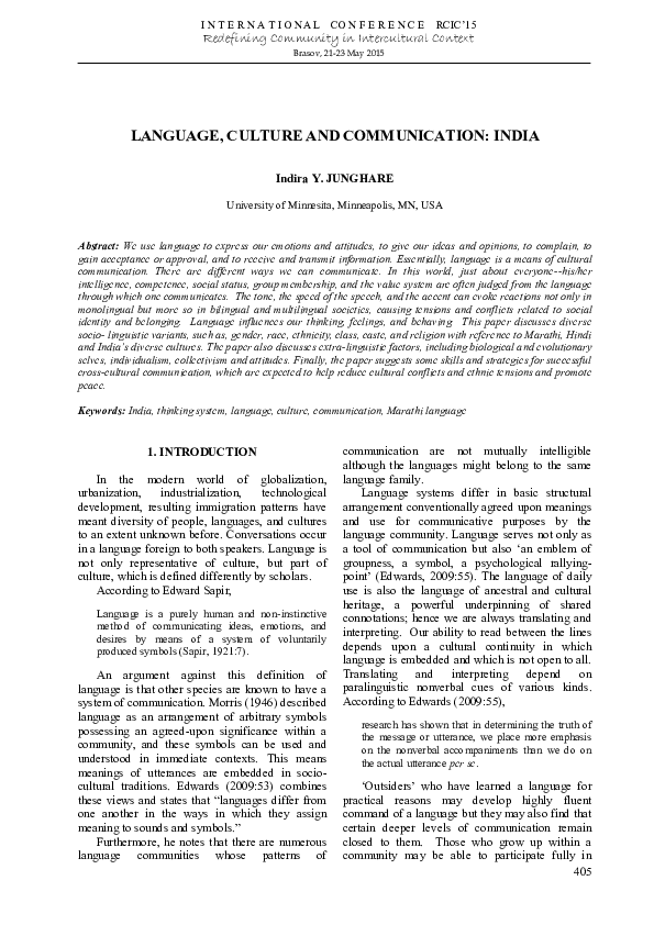 (PDF) Language, Culture and Communication: India