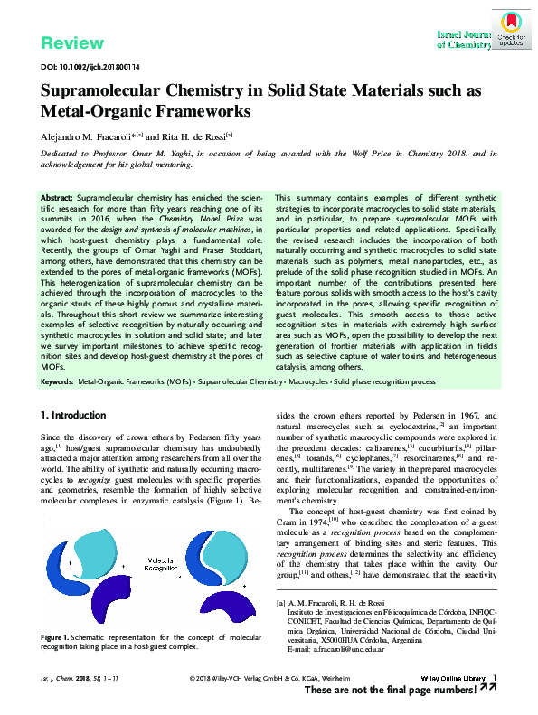 (PDF) Supramolecular Chemistry in Solid State Materials such as Metal ...