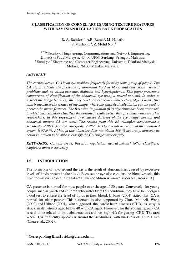 (PDF) Classification of Cornel Arcus using Texture Features with Bayesian Regulation Back ...