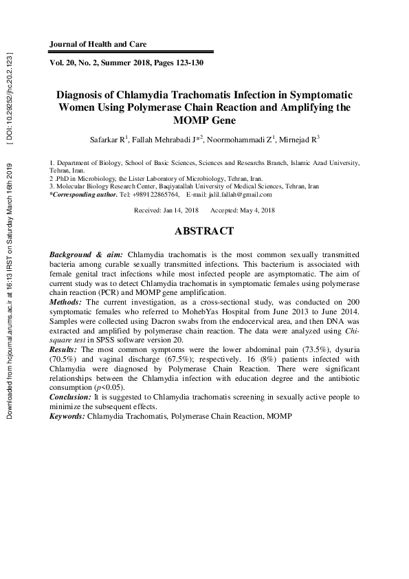 (PDF) Diagnosis of Chlamydia Trachomatis Infections In Women: Urinary PCR Compared to Cervical ...