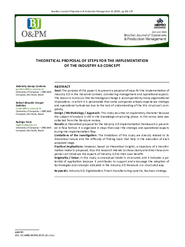 (PDF) Theoretical proposal of steps for the implementation of the Industry 4.0 concept