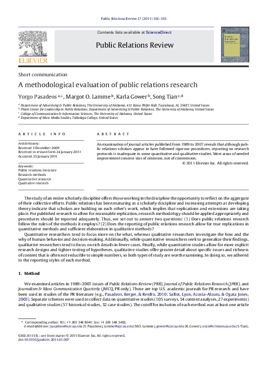 (PDF) A methodological evaluation of public relations research