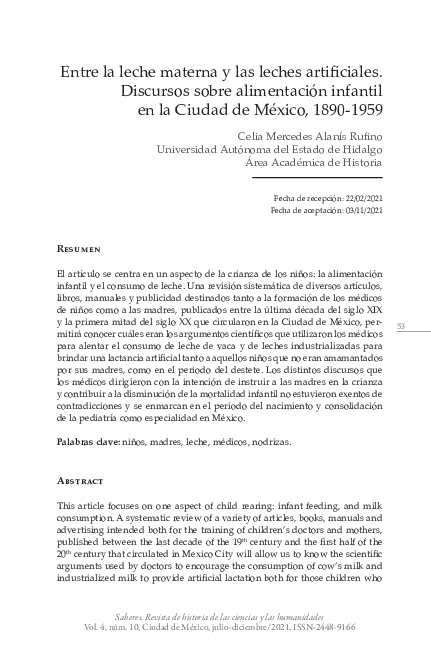 (PDF) ALANIS Mercedes. Entre la leche materna y las leches artificiales