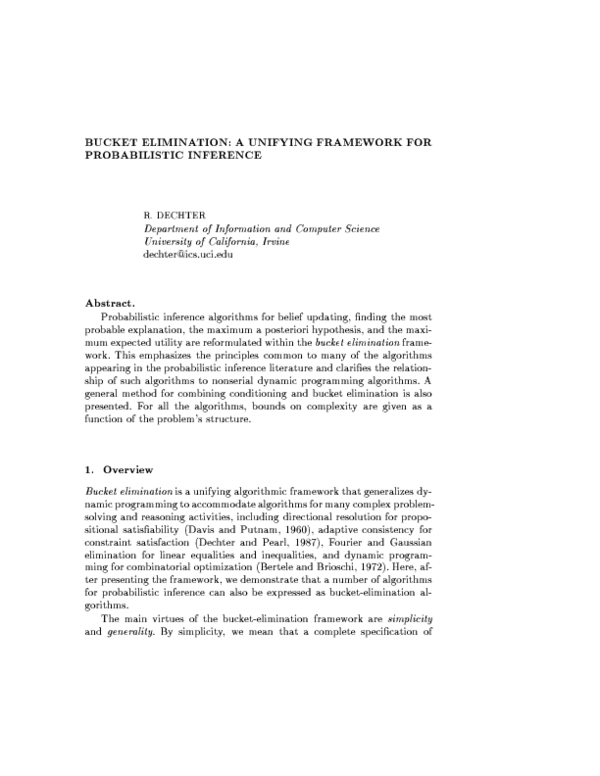 (PDF) Bucket elimination: A unifying framework for probabilistic inference